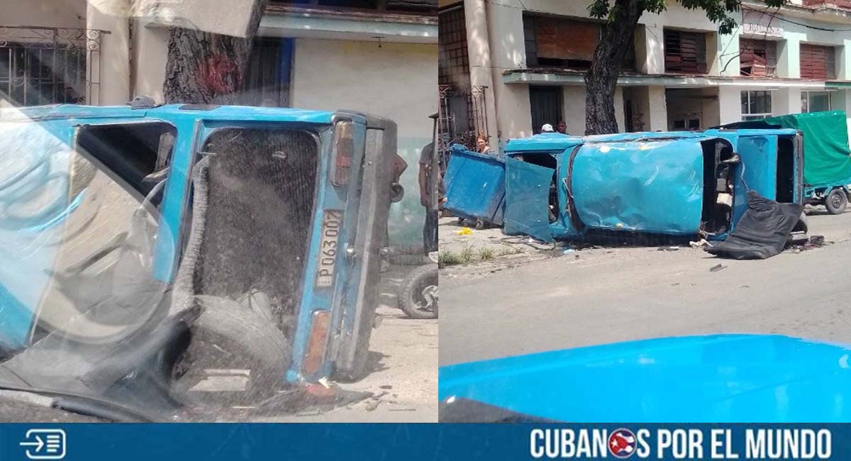 Accidente de tránsito en La Habana termina con un carro volcado