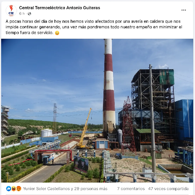 Termoeléctrica Antonio Guiteras con una nueva avería